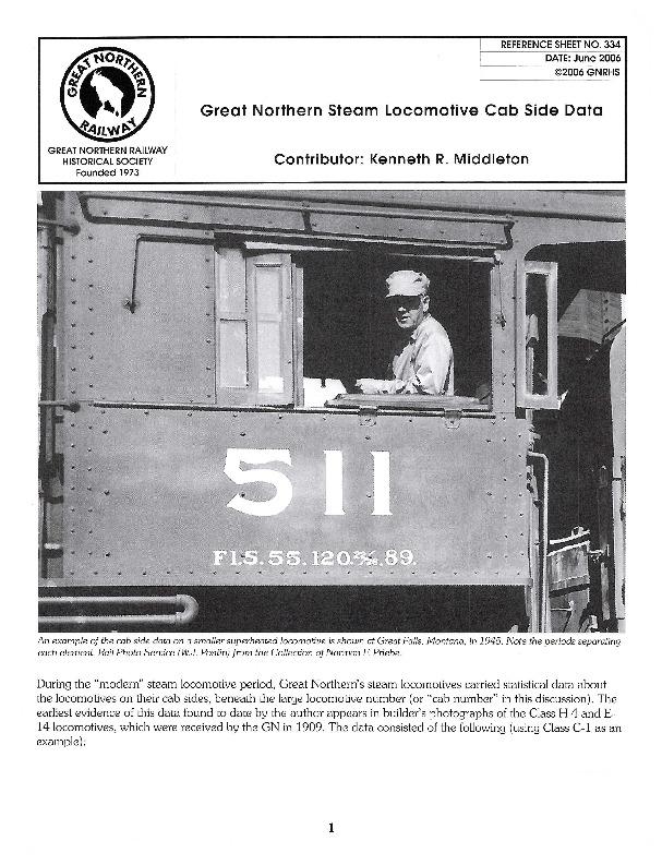 Digital RS334 - Great Northern Steam Locomotive Cab Side Data – GNRHS