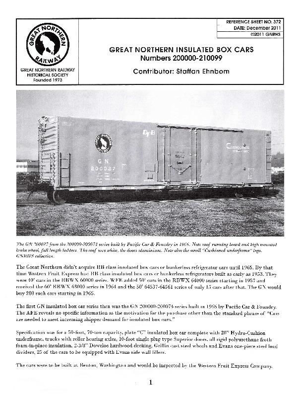 Digital RS372 - Great Northern Insulated Box Cars 200000-210099 – GNRHS