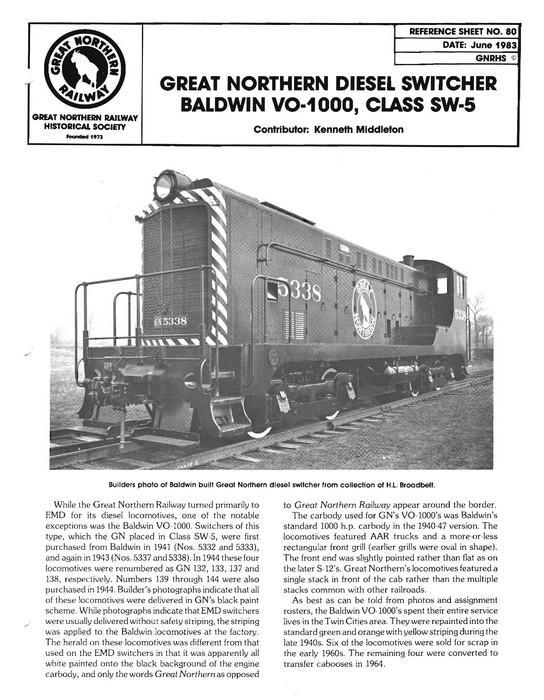 Digital RS080 - GN Diesel Switcher Baldwin VO-1000, Class SW-5 – GNRHS